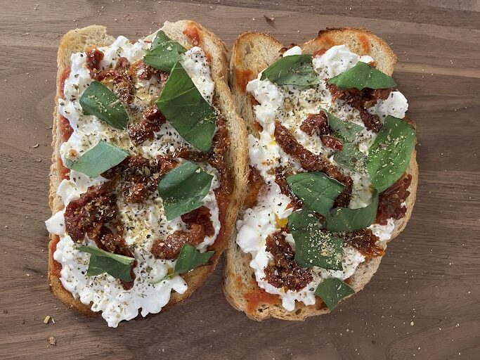 Sun Dried Tomato and Basil Cottage Cheese Toast - Clover